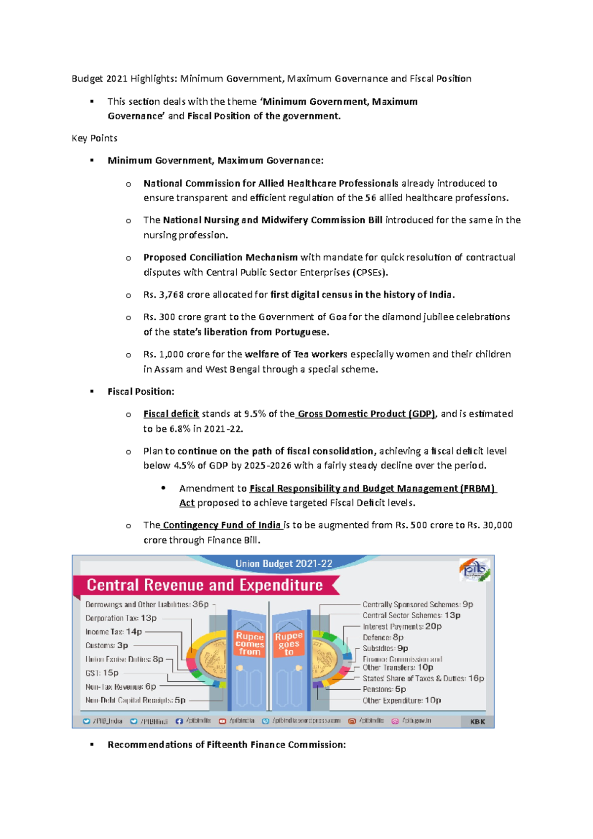Governace and Fiscal Position - Key Points Minimum Government, Maximum ...