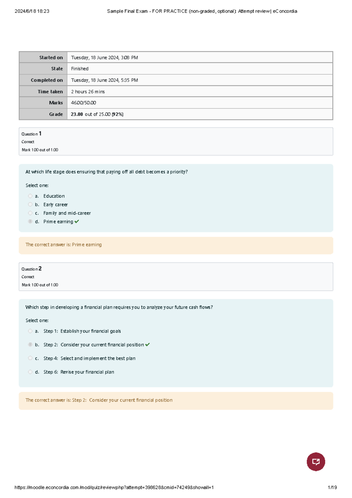 Sample Final Exam - FOR Practice (non-graded, optional) Attempt review ...