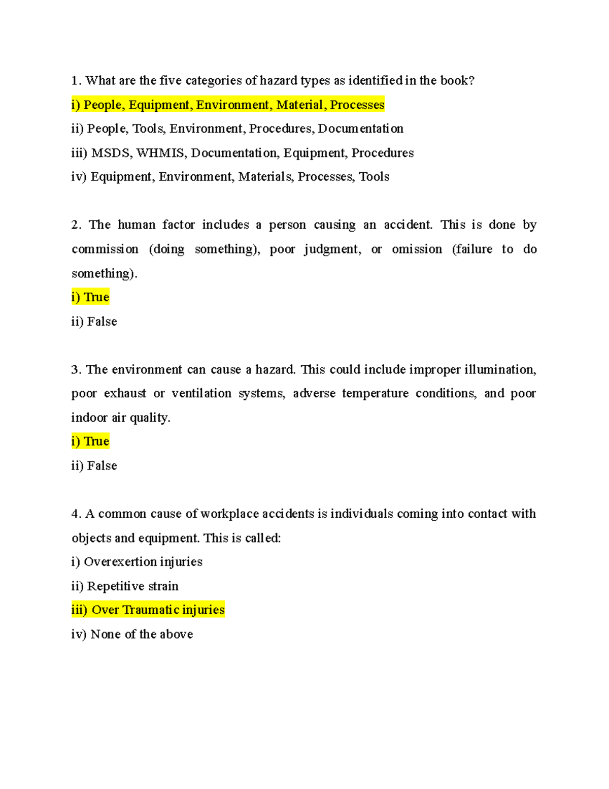Quiz 2 Canadian Occupational Health and Safety - What are the five ...