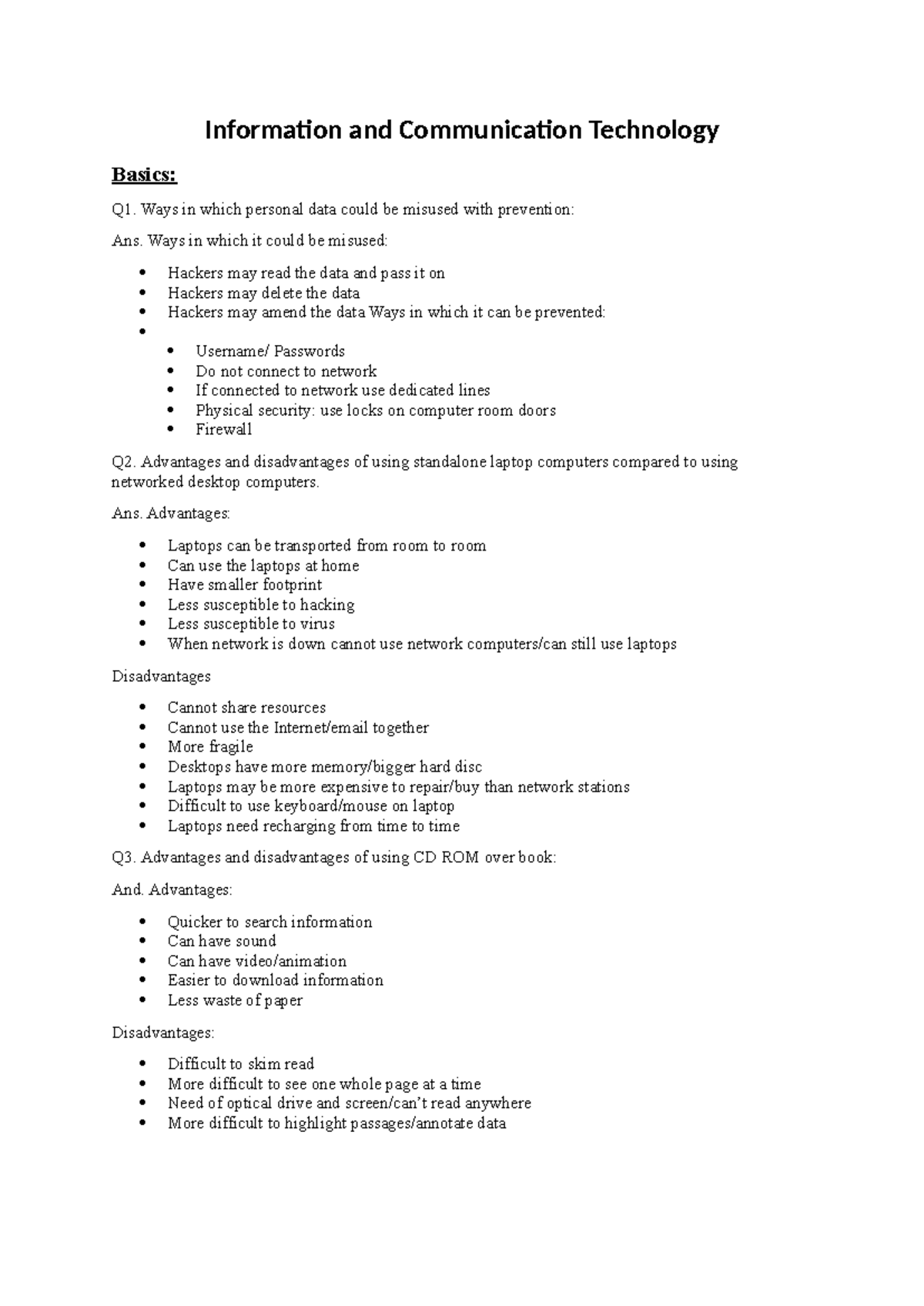 ICT - ICT - Information and Communication Technology Basics: Q1. Ways ...