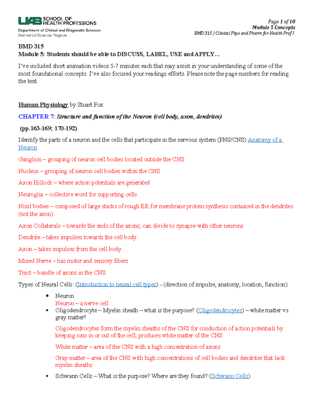 Edit Module 5 Objectives Phys Pharm - Module 5 Concepts BMD 315 ...