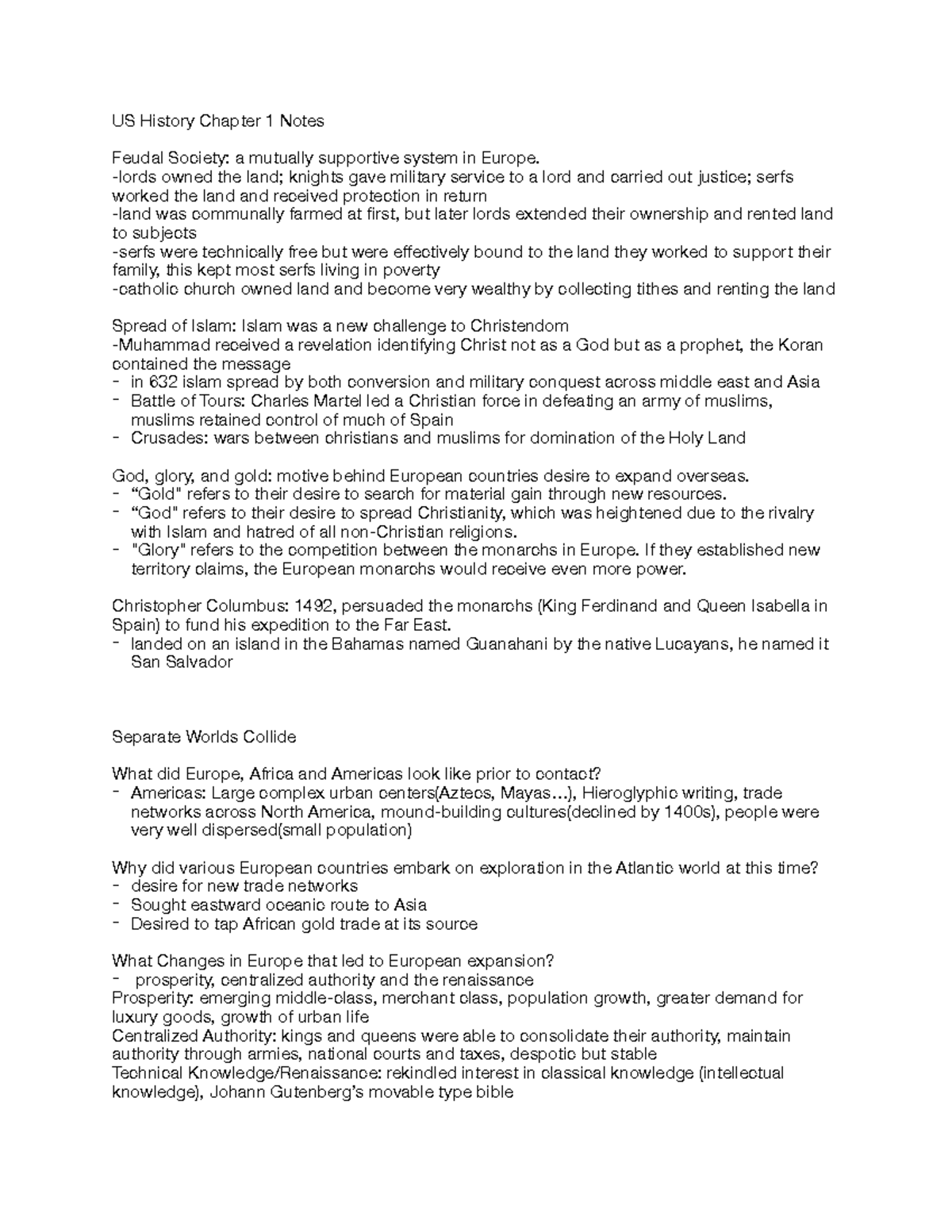 US American History since 1865 Notes Chapter one - US History Chapter 1 ...