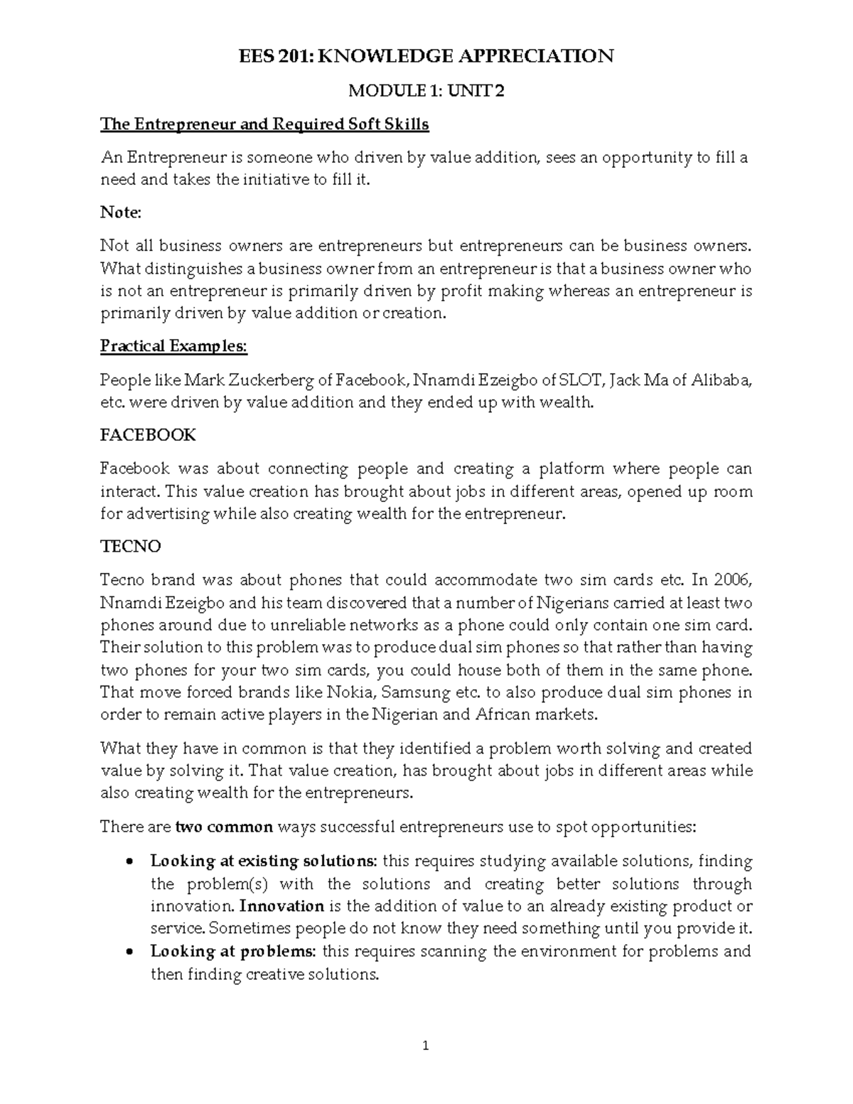 EES 201 - Module 1 Unit 2 - Professor Patrick - EES 201: KNOWLEDGE ...