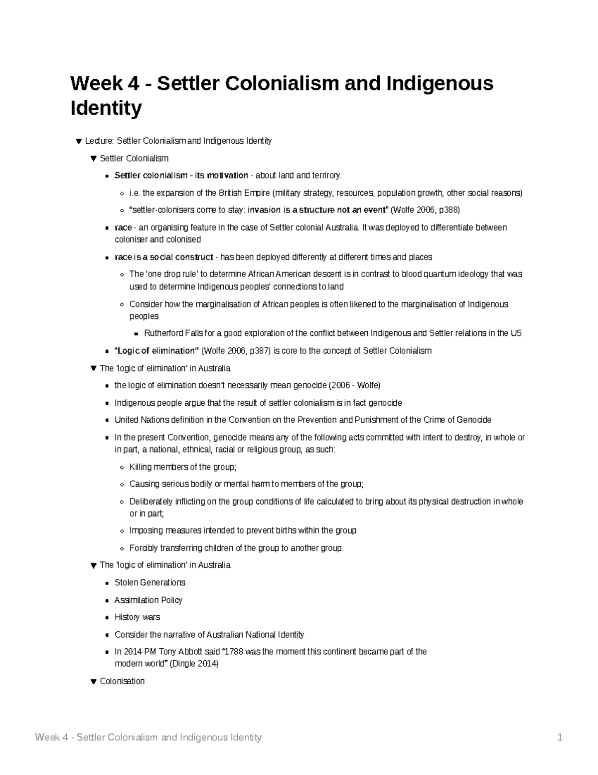 Week 4 - Settler Colonialism and Indigenous Identity - i. the expansion ...