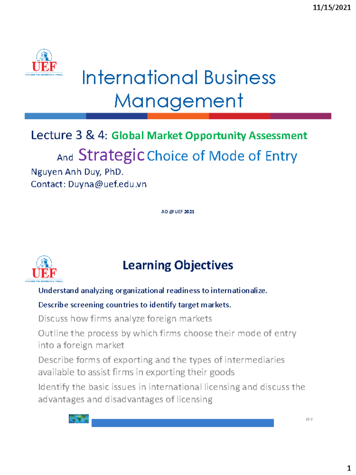 Int Business Management Course AD Day 4 pa 1 - International Business ...