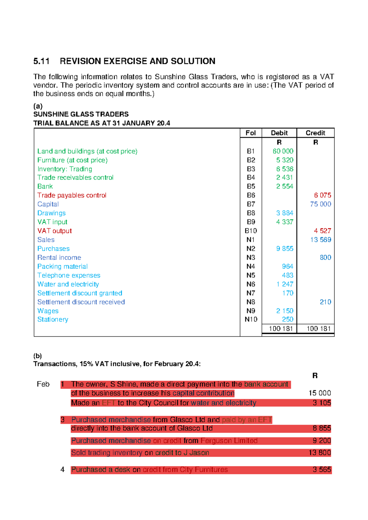 FAC1502 Study unit 5 5.11 Revision Exercise - 5 REVISION EXERCISE AND SOLUTION The following ...