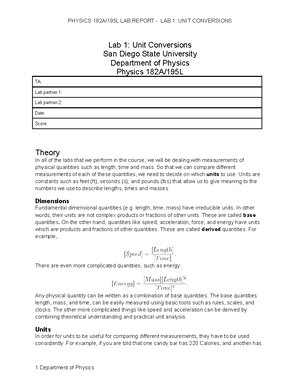 Lab 4 Projectile Motion - PHYSICS 182A/195L LAB REPORT - LAB 4: PROJECTILE MOTION Lab 4 ...