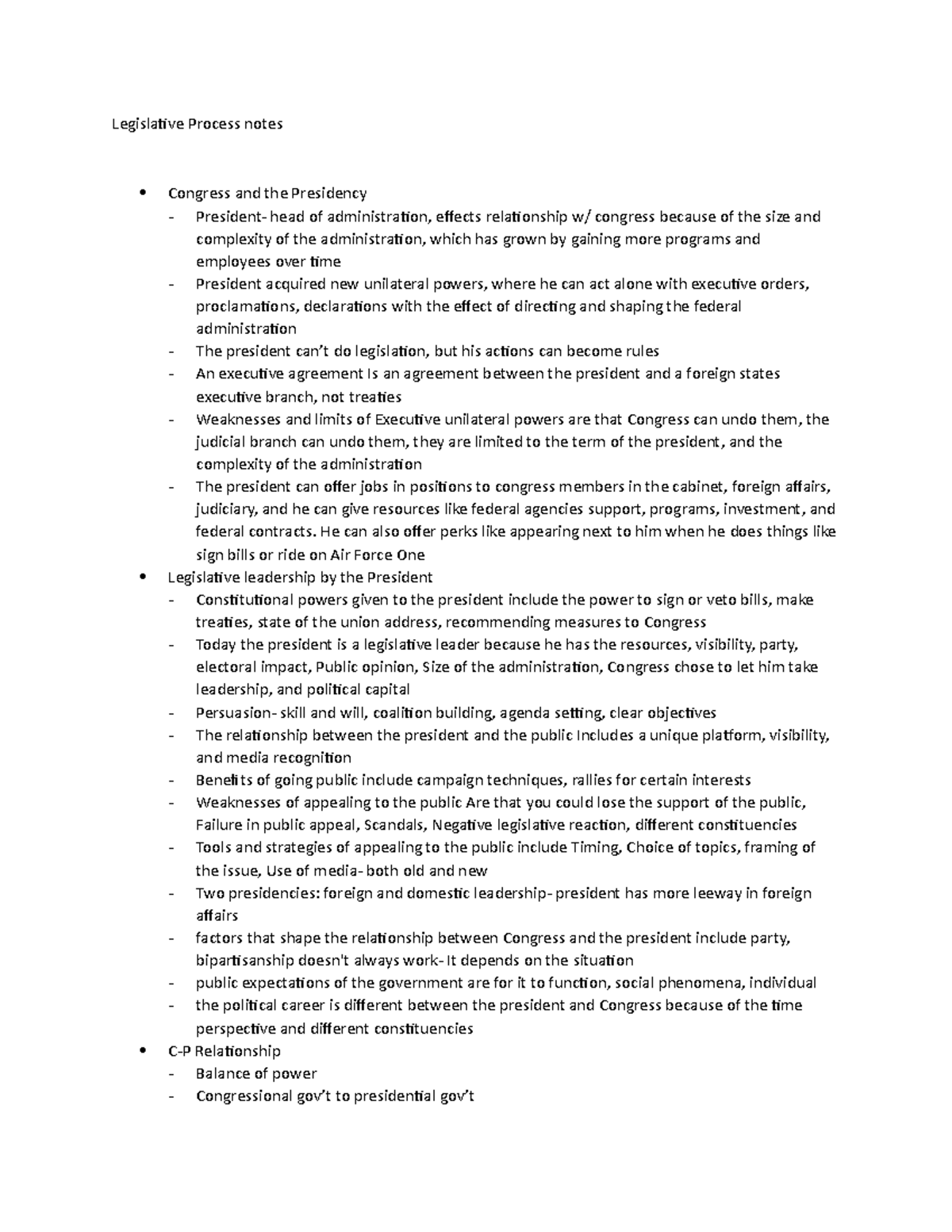 Legislative Process notes 5 - Legislative Process notes Congress and ...