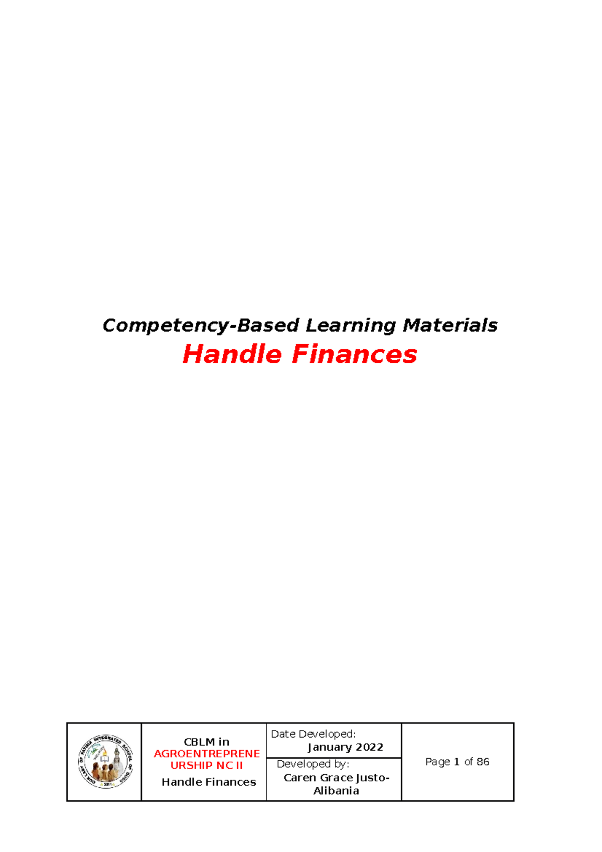 CORE 3- Handle Finances - Competency-Based Learning Materials Handle ...