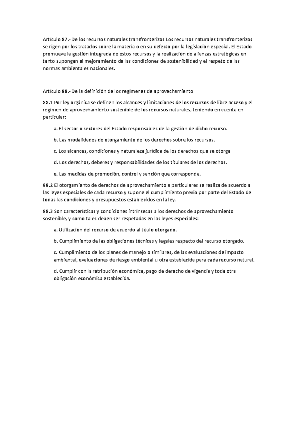Artículo 87 y 88 - apuntes - Artículo 87.- De los recursos naturales ...