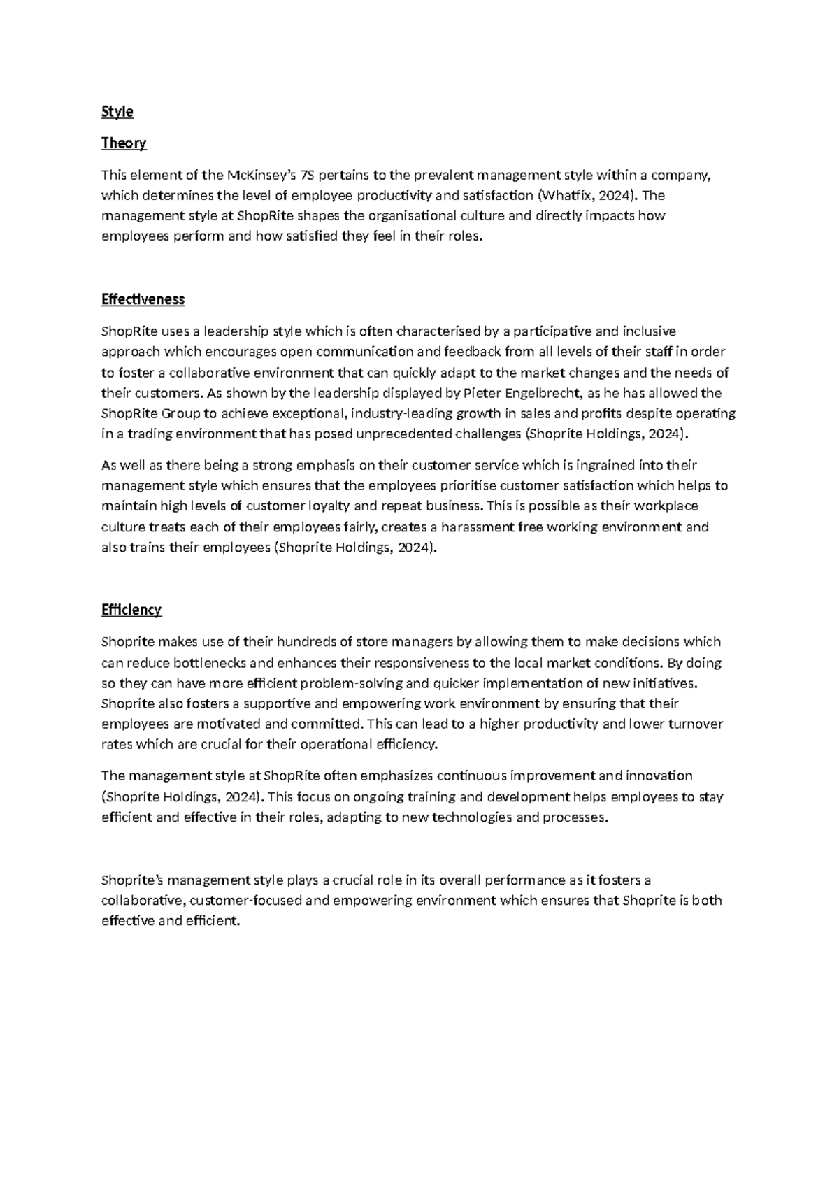 Style - Summary - Style Theory This element of the McKinsey’s 7S ...