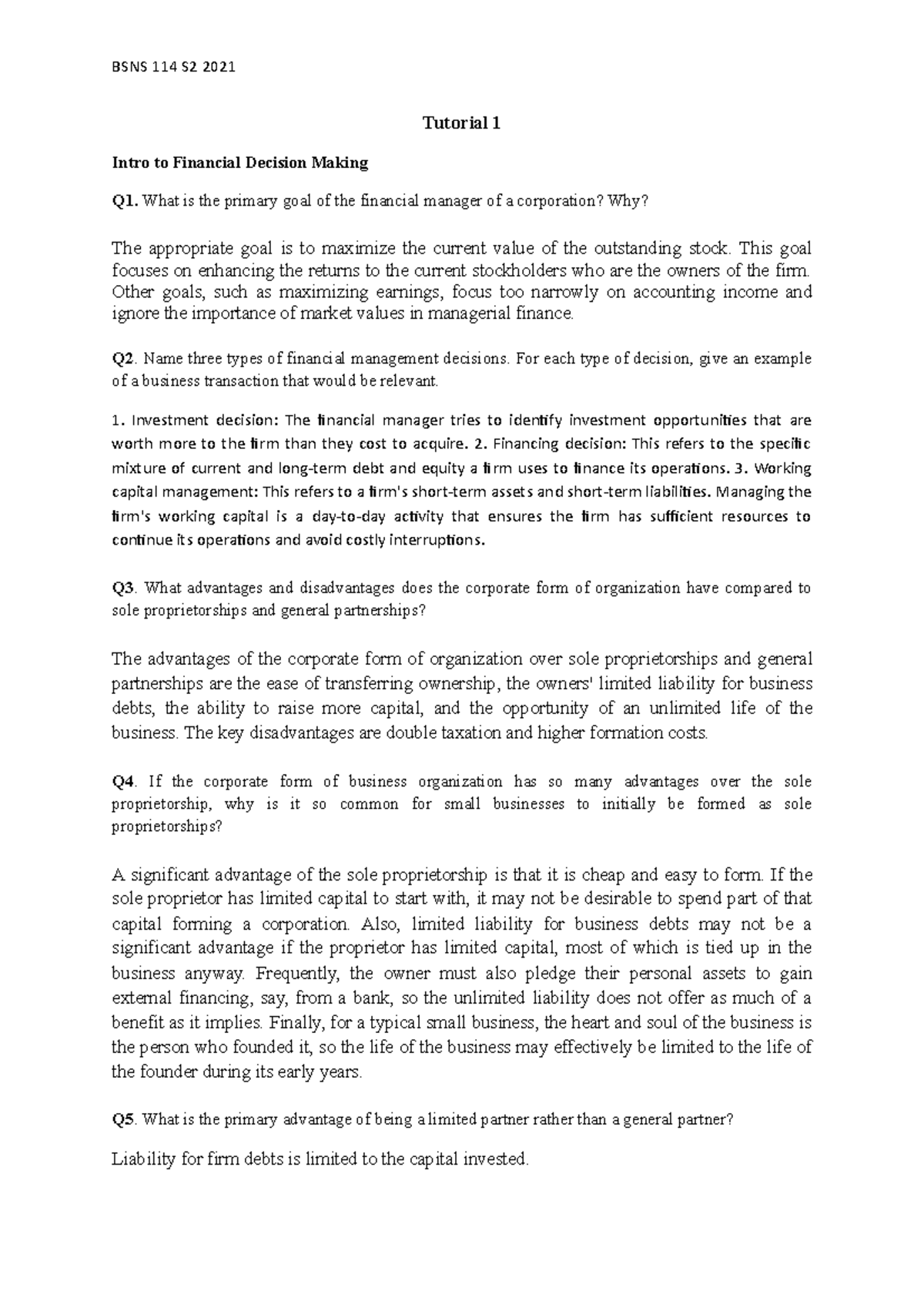 114 tutorials - business 114 tutorial. got an overall B or an A ...