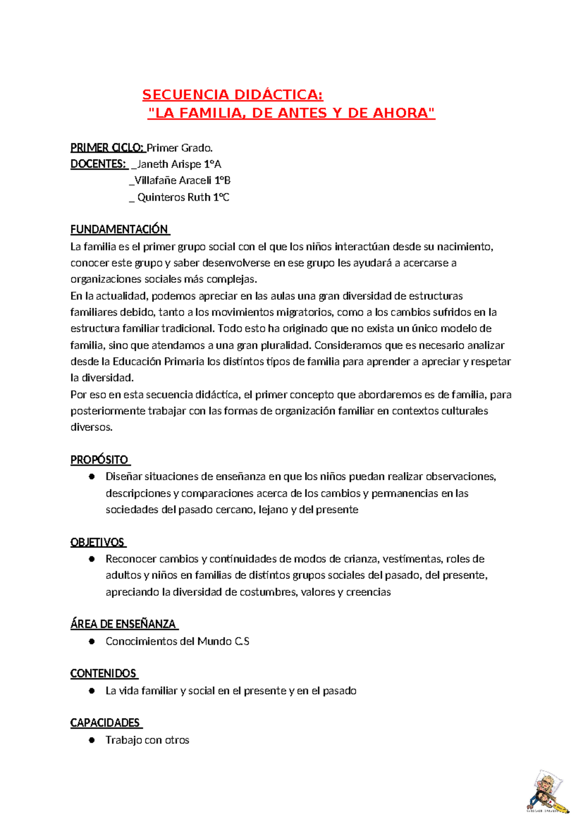 1 Sec Did. La familia, de antes y de ahora. Primer Grado - SECUENCIA ...