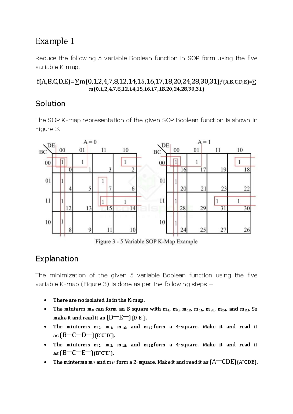 Example 1 - Example 1 Reduce the following 5 variable Boolean function ...