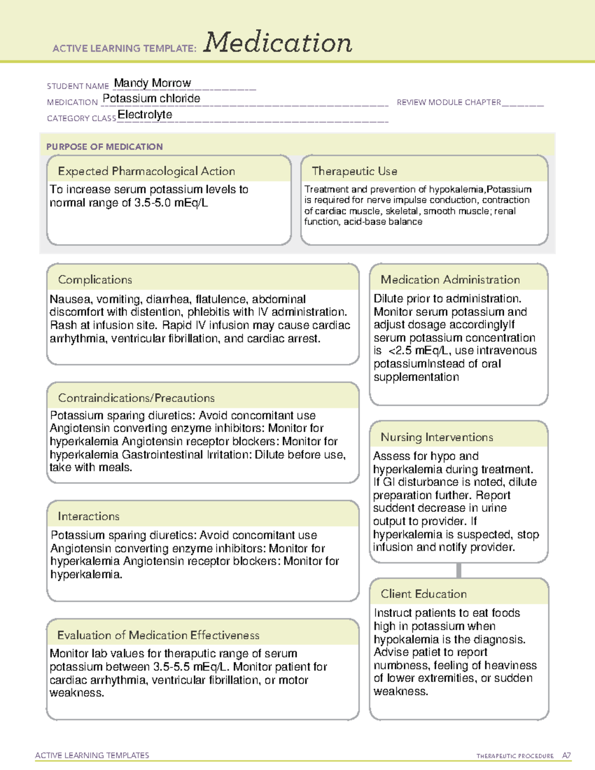 Potassium - ATI TEMPLATE - ACTIVE LEARNING TEMPLATES TherapeuTic ...