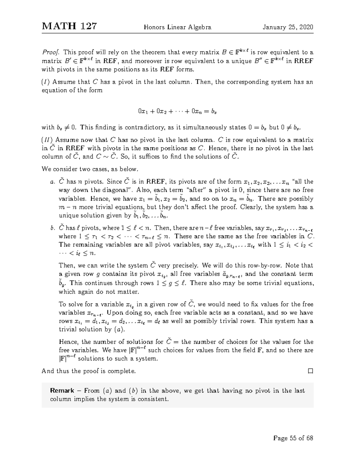 Linear Algebra Proof: Matrix Row Equivalence and Solutions - Studocu