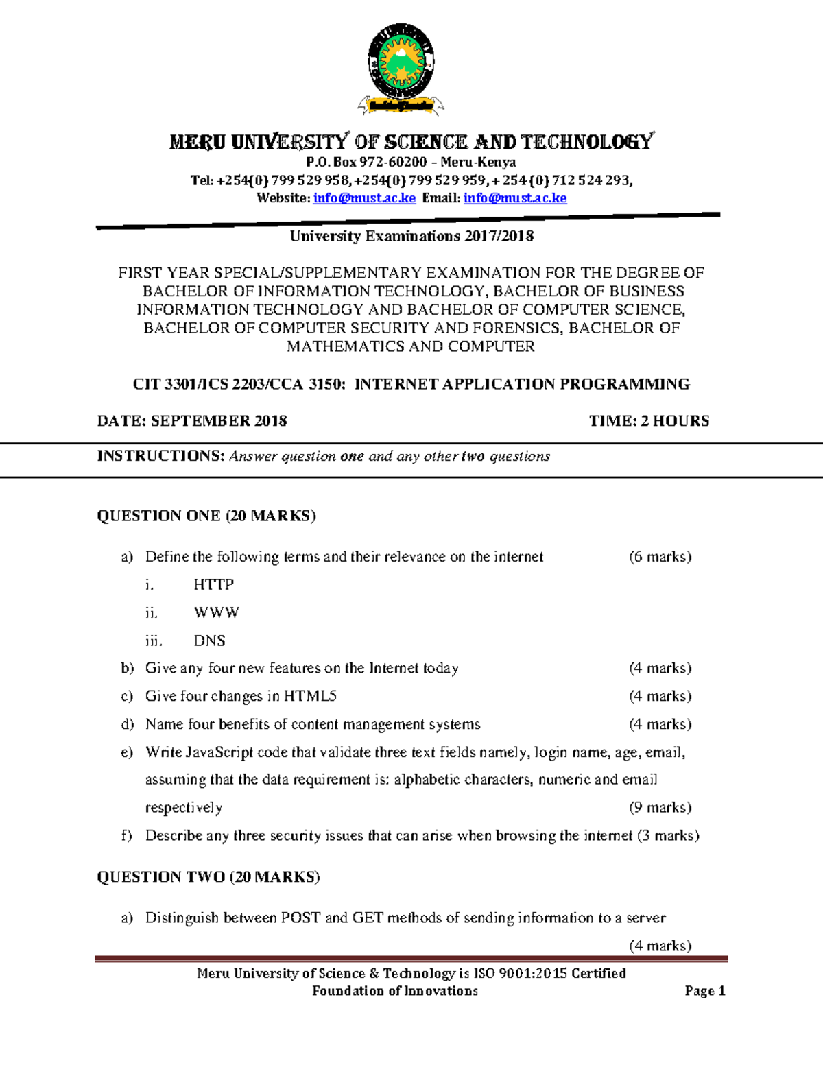 CIT-3301-Internet-application-programming.docx - Meru University of Science & Technology is ISO ...