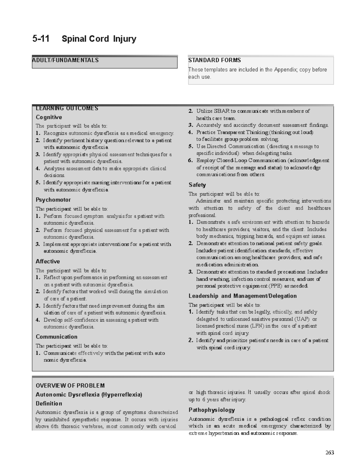 Spinal cord injury SIM prework - ADULT/FUNDAMENTALS STANDARD FORMS ...