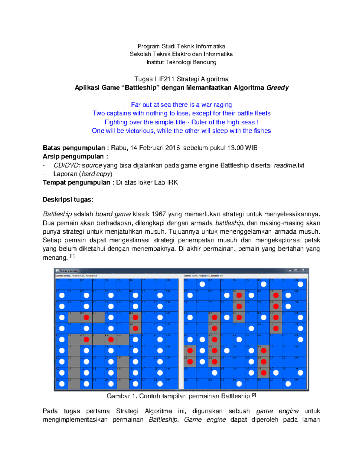 Tugas Besar 1 IF2211 Strategi Algoritma 2018 - Program Studi Teknik Informatika Sekolah Teknik ...