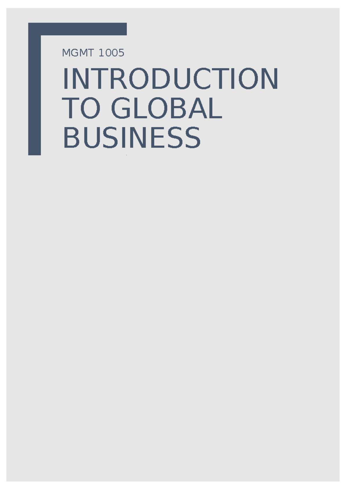 Global Business - MGMT 1005 INTRODUCTION TO GLOBAL BUSINESS LECTURE 1 ...