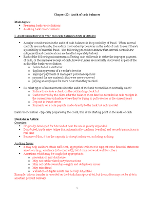 Chapter 16 Audit of the Sales- AR Cycle - Chapter 16 Outline Audit of the Sales/A/R cycle I ...