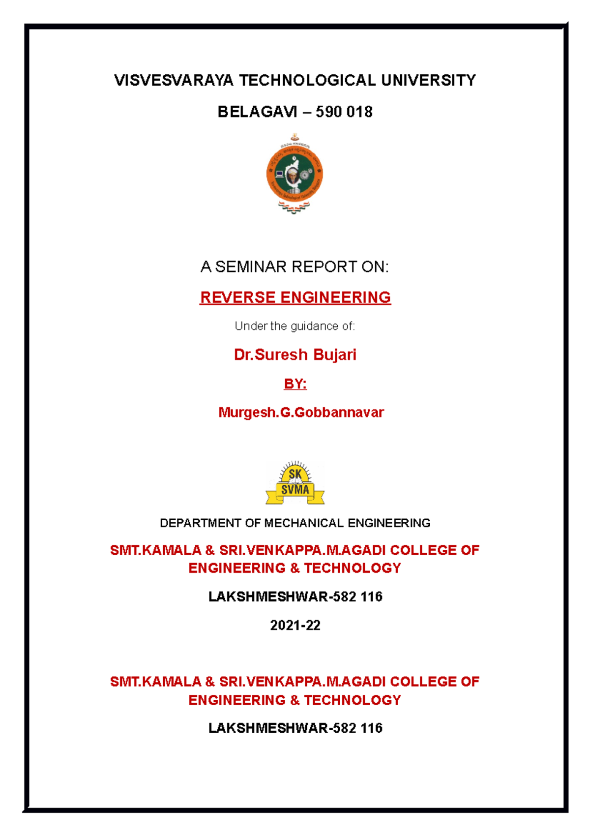 Reverse engineering report - VISVESVARAYA TECHNOLOGICAL UNIVERSITY ...
