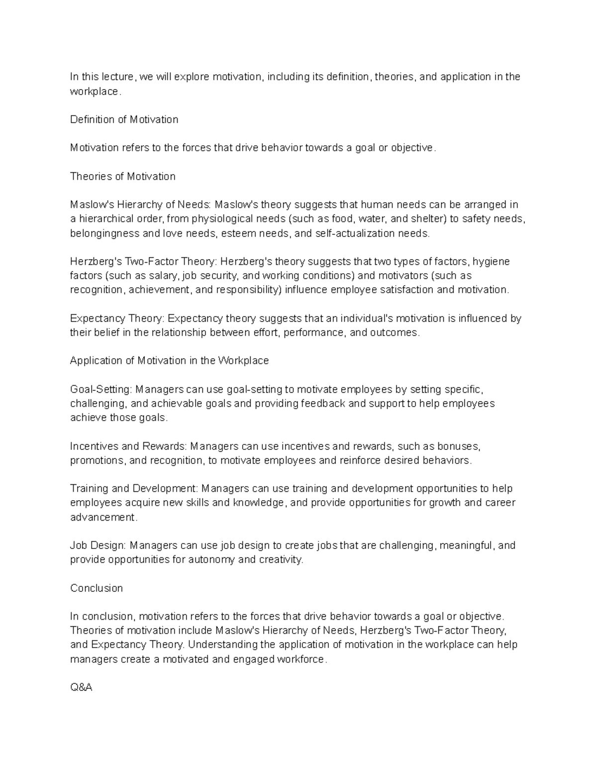 Lecture #6 Motivation - In this lecture, we will explore motivation ...