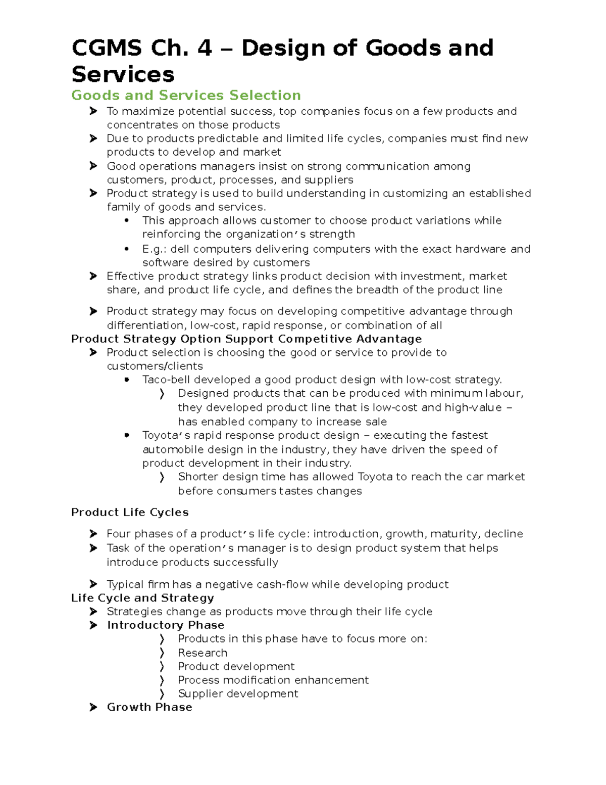 Ch. 4 - Summary Operations Management - Services Goods and Services ...