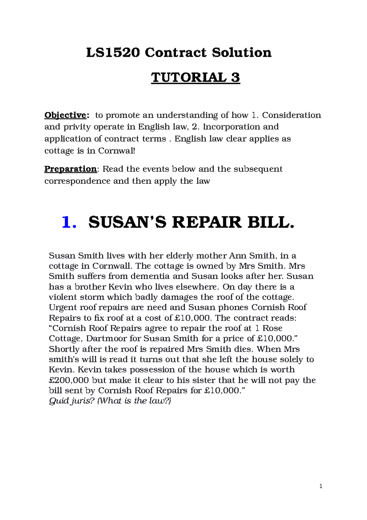 LS1520 Contract Tut Problem 3Solutionfor Students - LS1520 Contract Solution TUTORIAL 3 ...