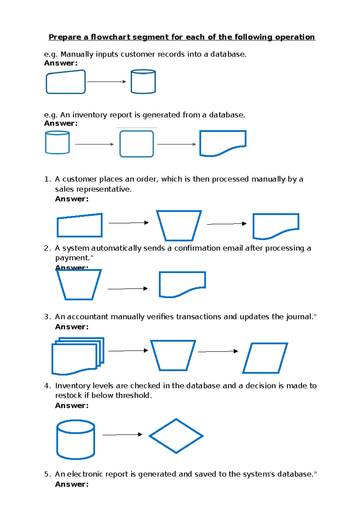 Questions - Prepare a flowchart from the operations - Prepare a ...