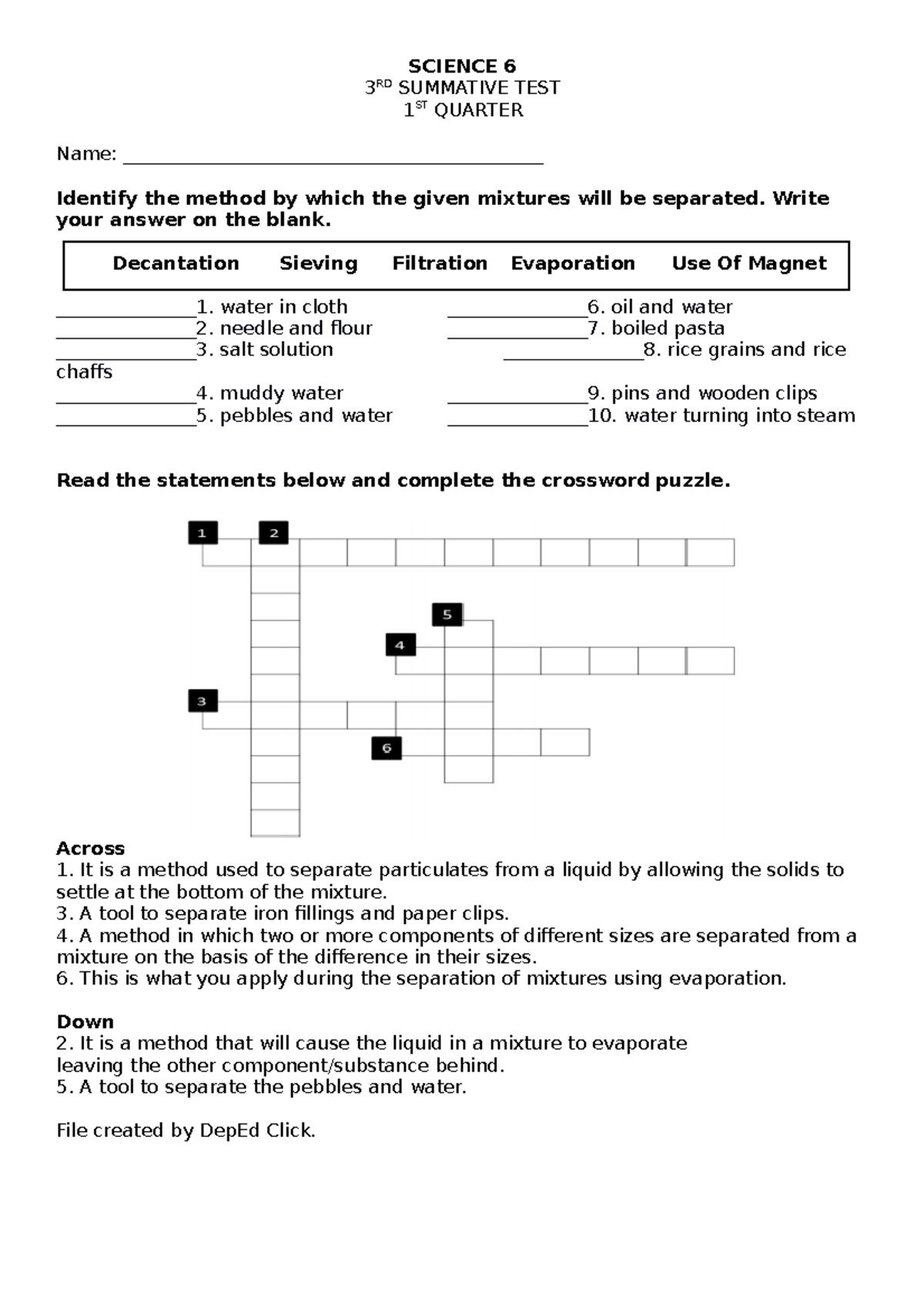 Science 6 ST3 Q1 - notes - SCIENCE 6 3 RD SUMMATIVE TEST 1 ST QUARTER ...