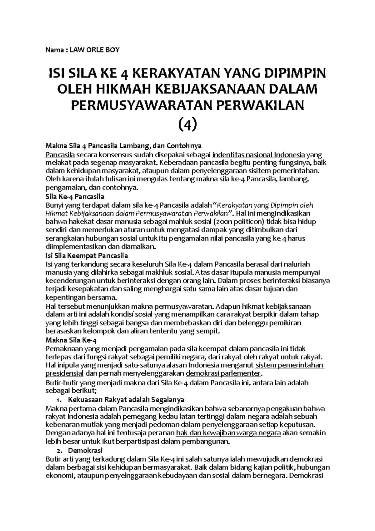 ISI SILA KE 4 Kerakyatan YANG Dipimpin OLEH Hikmah Kebijaksanaan Dalam ...