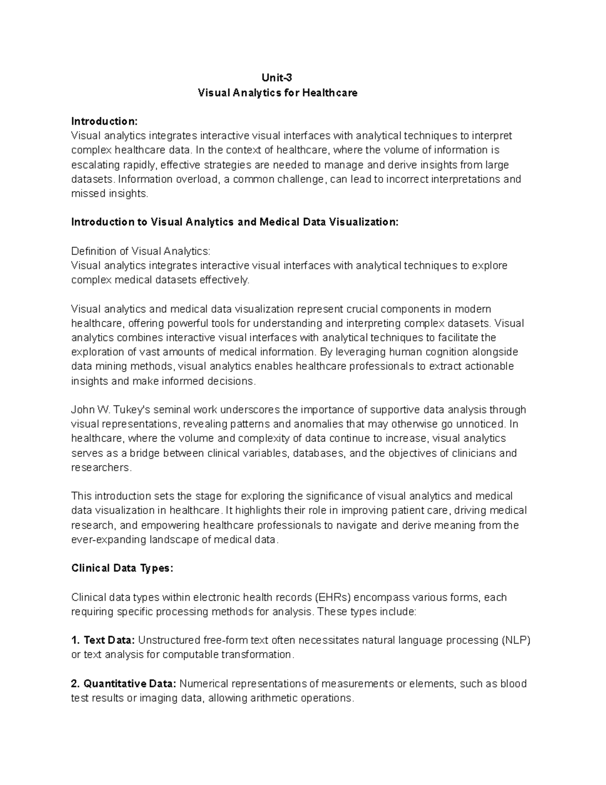 HCA UNIT 3 - Visual Analytics for healthcare - Unit- Visual Analytics ...