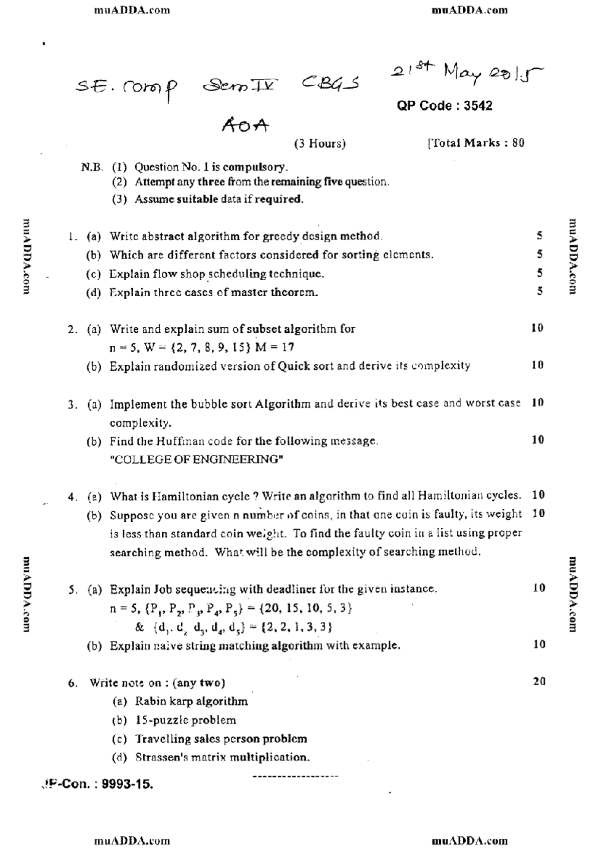 Aoa question paper - Computer Engineering - Studocu