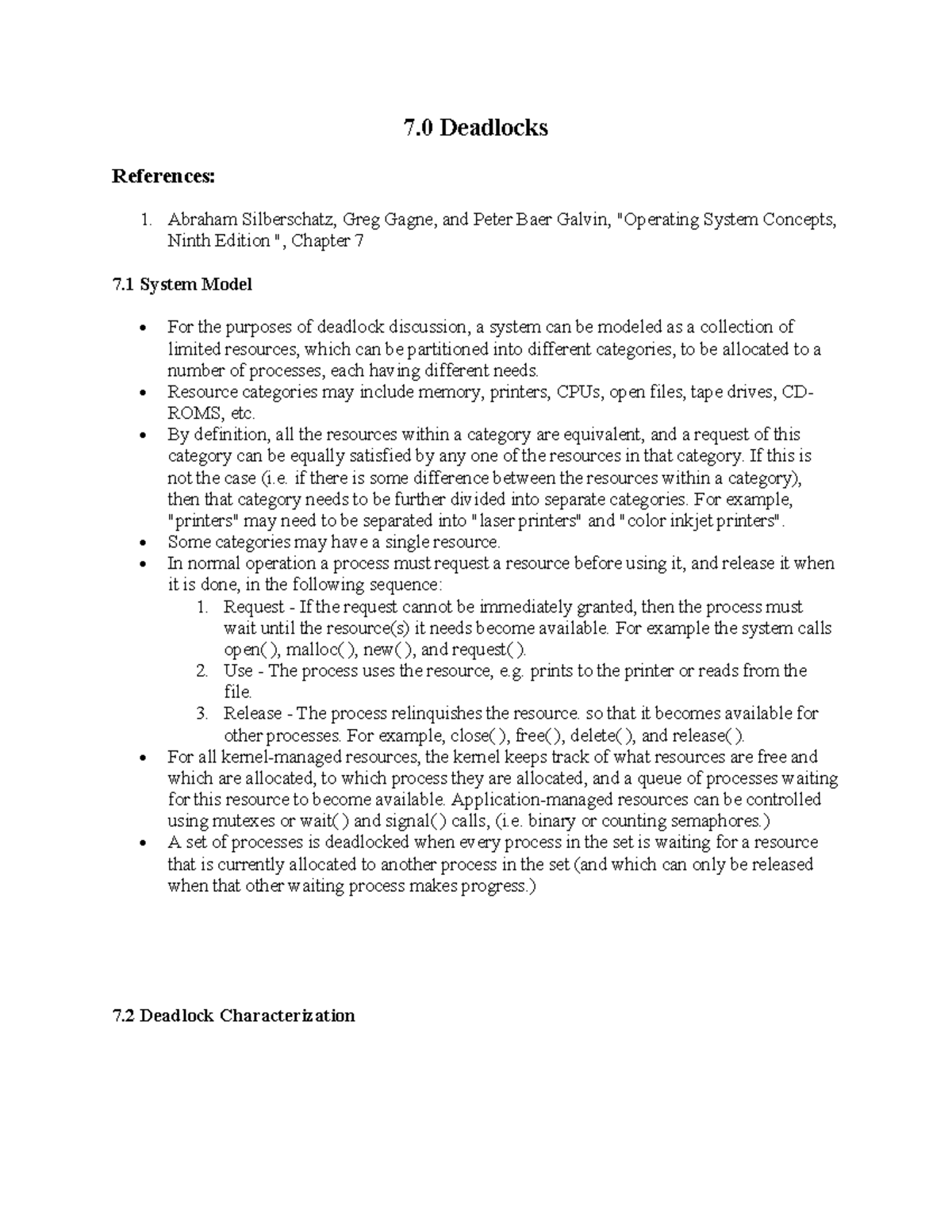 8 Deadlocks - easier understable notes - 7 Deadlocks References: 1 ...