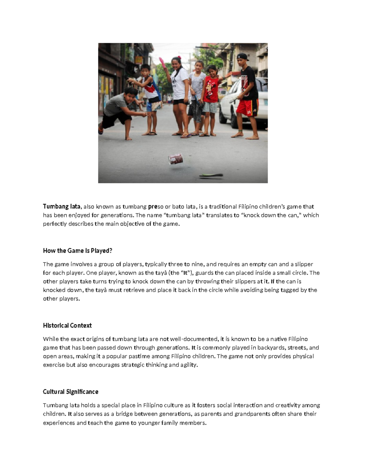 Tumba Lata Game - Tumbang lata, also known as tumbang preso or bato ...