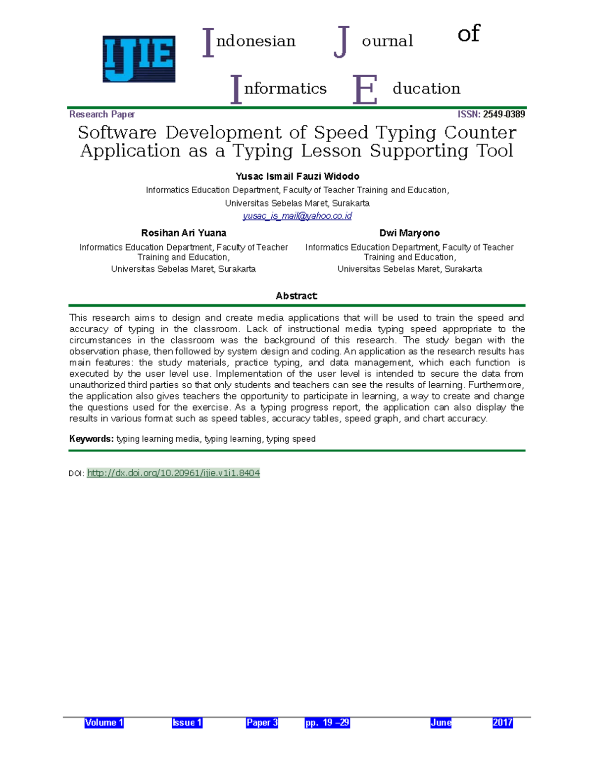 Software Development of Speed Typing Counter Appli - I ndonesian J ...