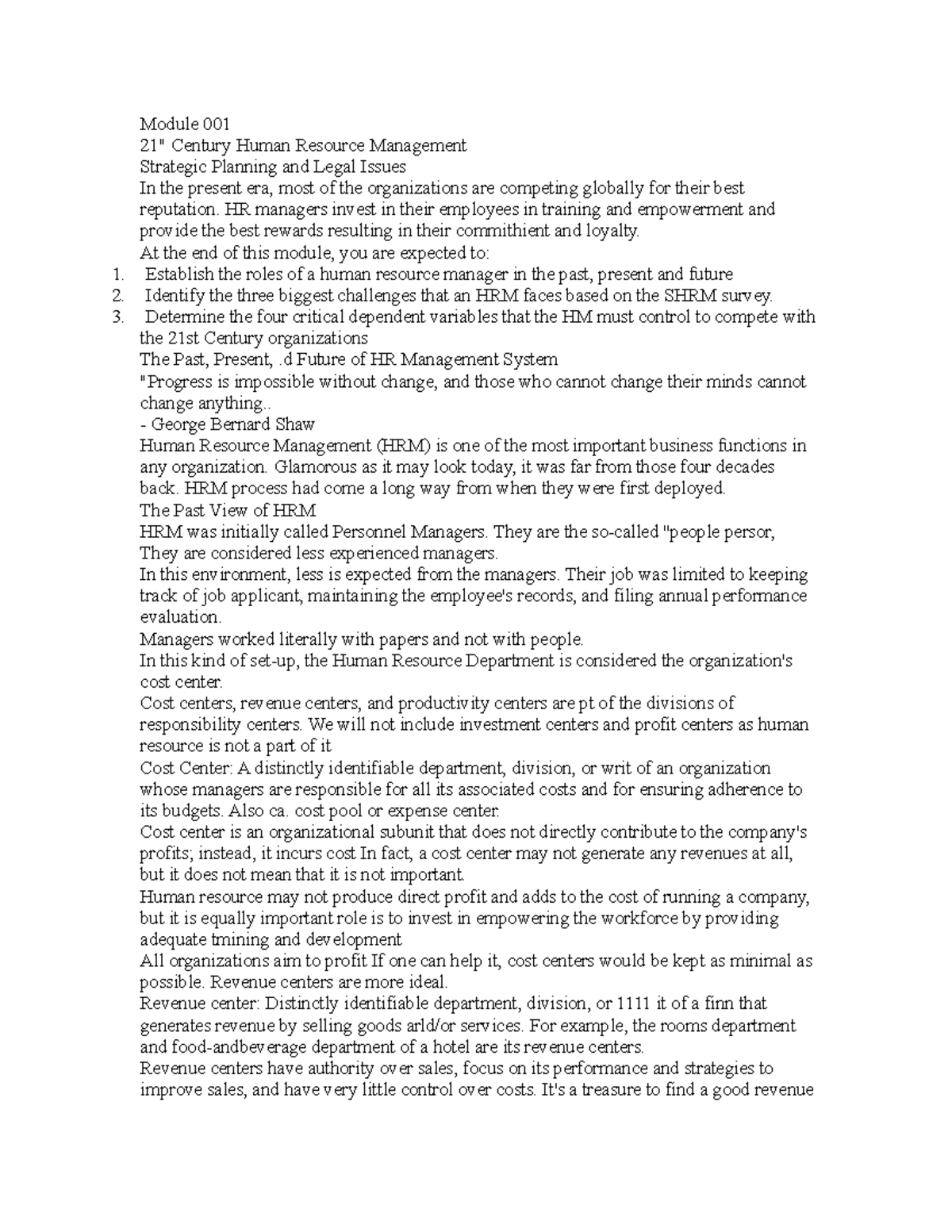 Module 1 - Lecture notes 1 - Module 001 21" Century Human Resource ...