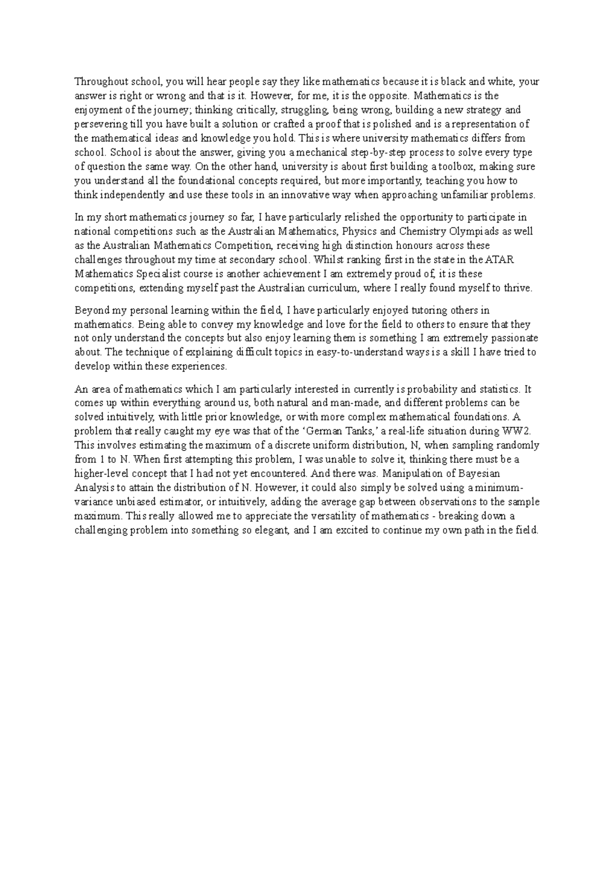 maths personal statement - Throughout school, you will hear people say ...