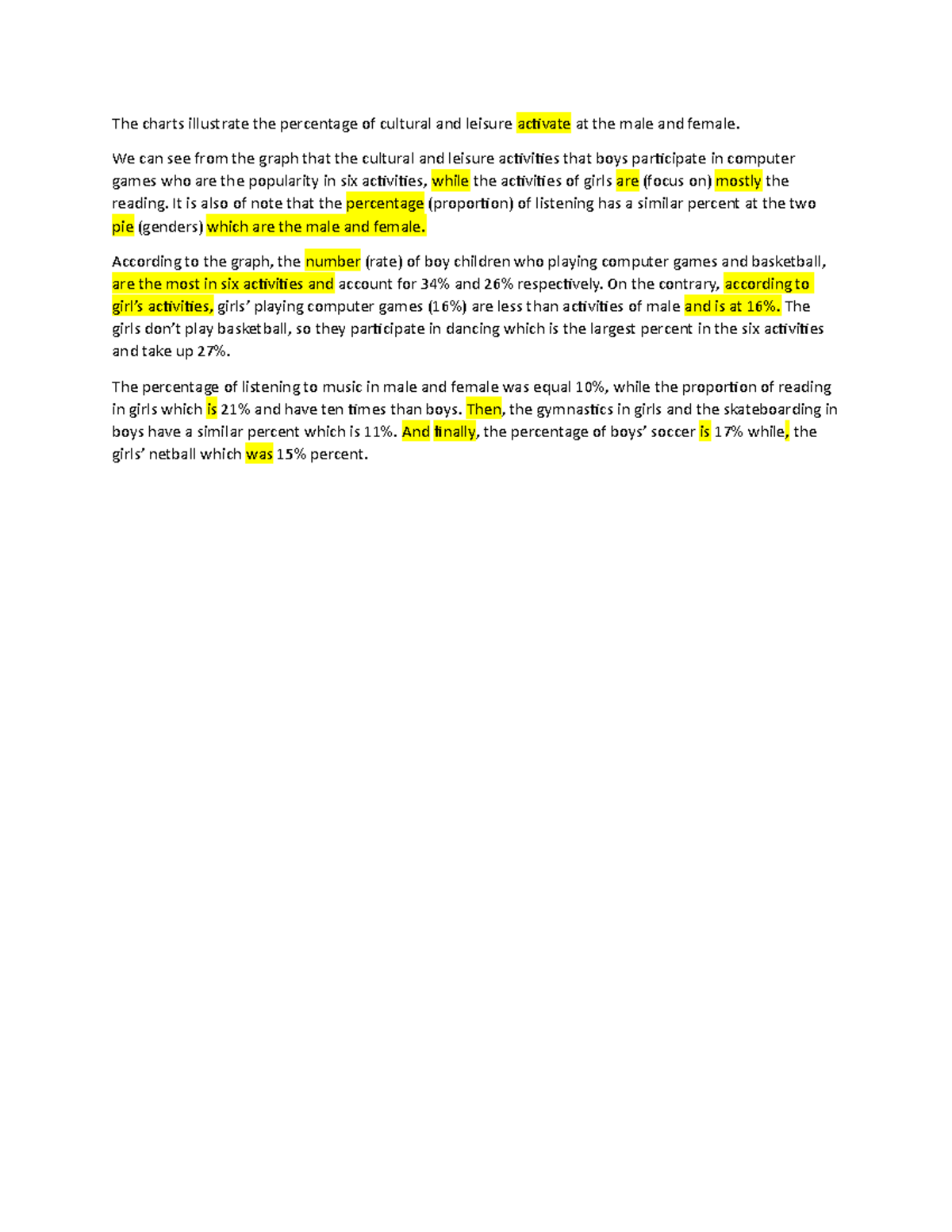 Task 1 - dfssdf - The charts illustrate the percentage of cultural and ...