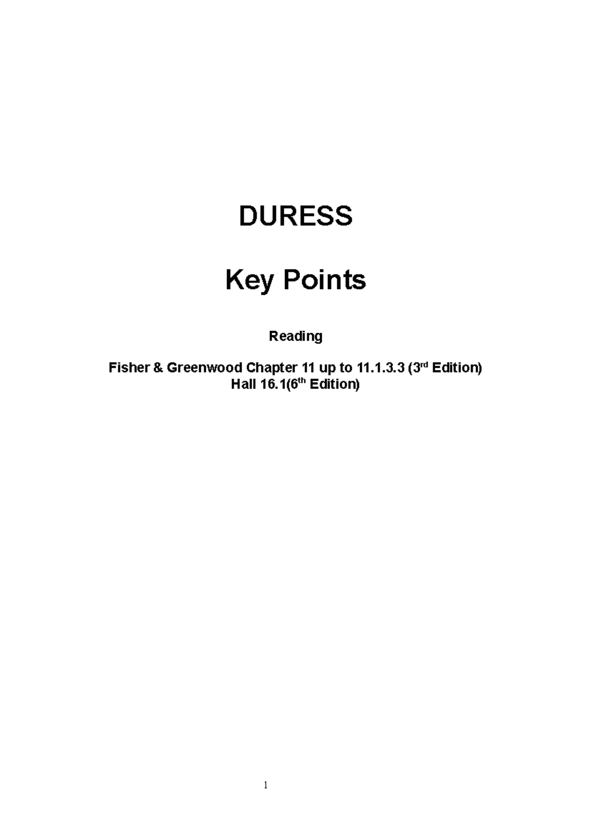 Duress KEY Points Notes 23 - DURESS Key Points Reading Fisher ...