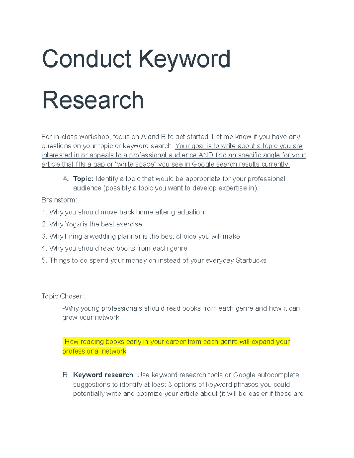 SEO Search Practice - SEo - Conduct Keyword Research For in-class ...