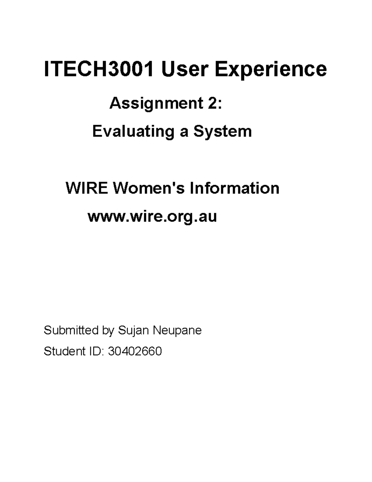 User Experience wire 2 - ITECH3001 User Experience Assignment 2 ...