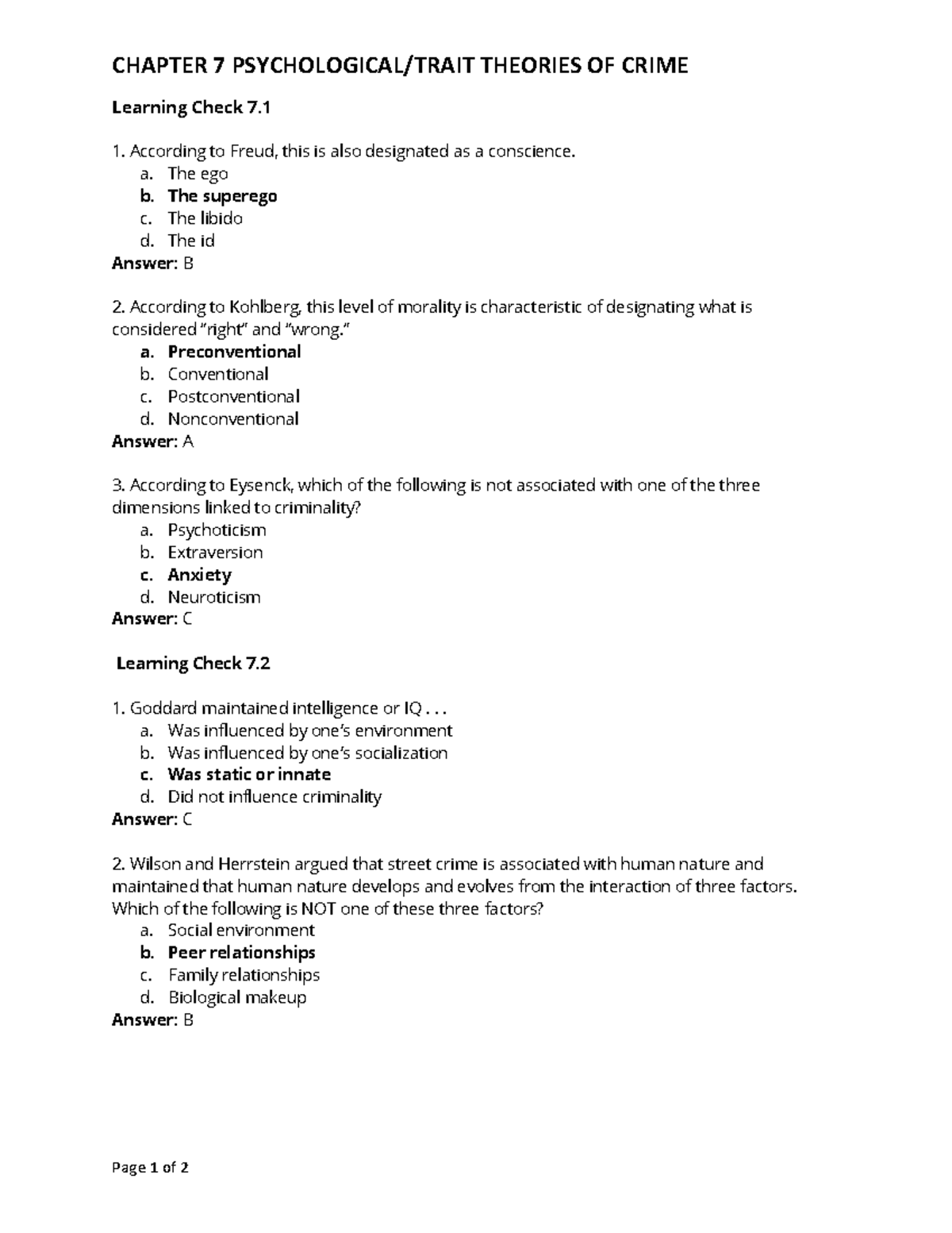 Chapter 7 Learning Check Answers - SOCY 3173 - UNC Charlotte - Studocu