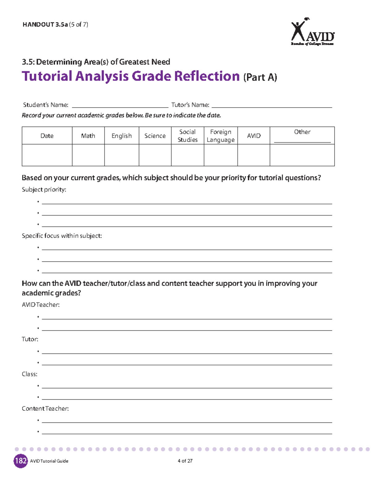 Tag for students with examples - 182 AVID Tutorial Guide 3: Determining ...