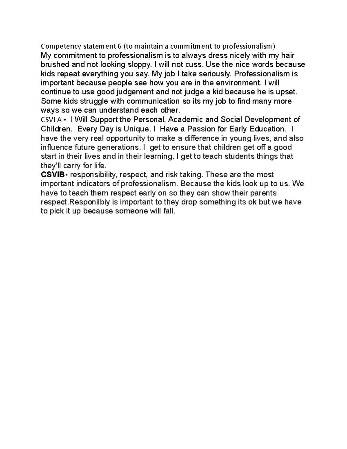 Competency statement 6 - Studocu