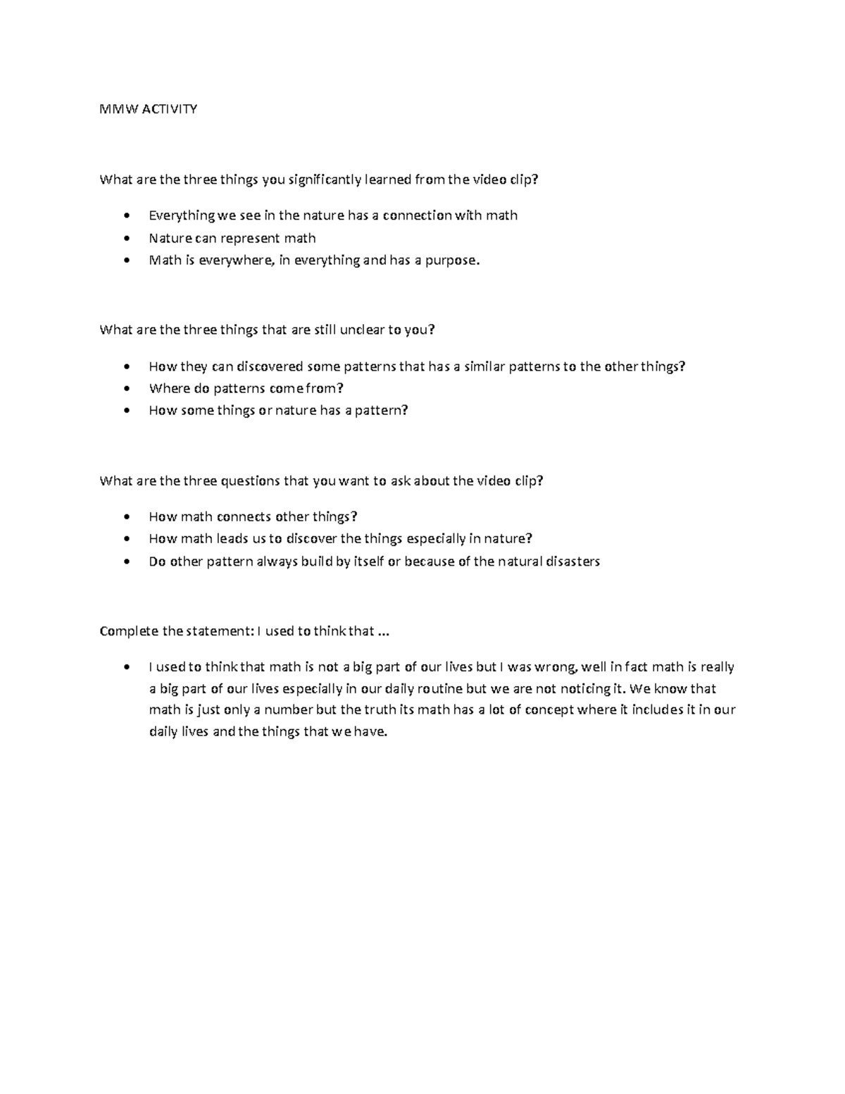 Mmw Activity Mmw Activity What Are The Three Things You Significantly Learned From The Video