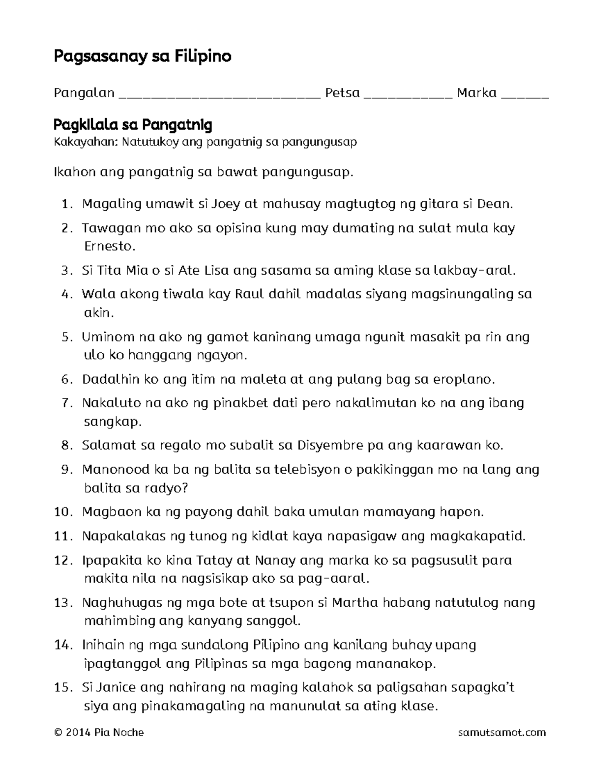 Pagkilala-sa-pangatnig 3-1 - Pagsasanay sa Filipino Pangalan ...