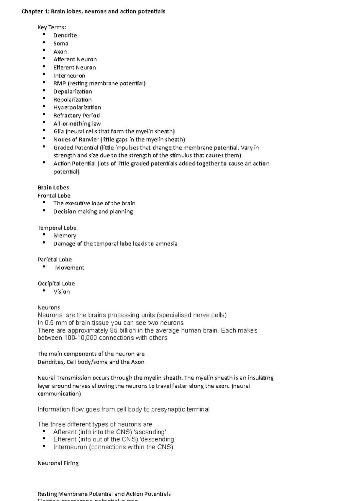 PSYC 111 notes - Not sure how good these are - Brain and Behaviour ...