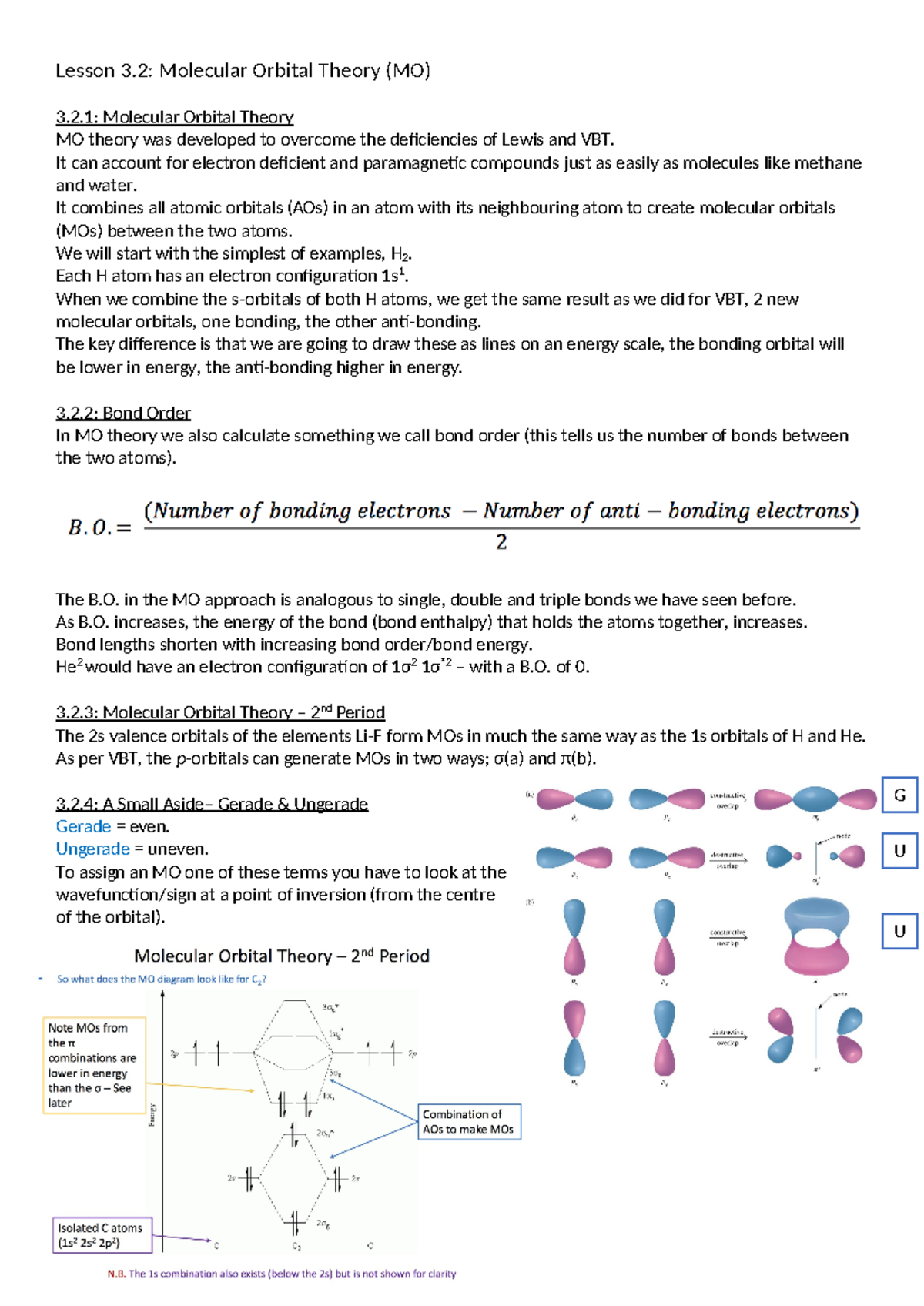 Lesson 3 - Notes - Lesson 3: Molecular Orbital Theory (MO) 3.2 ...